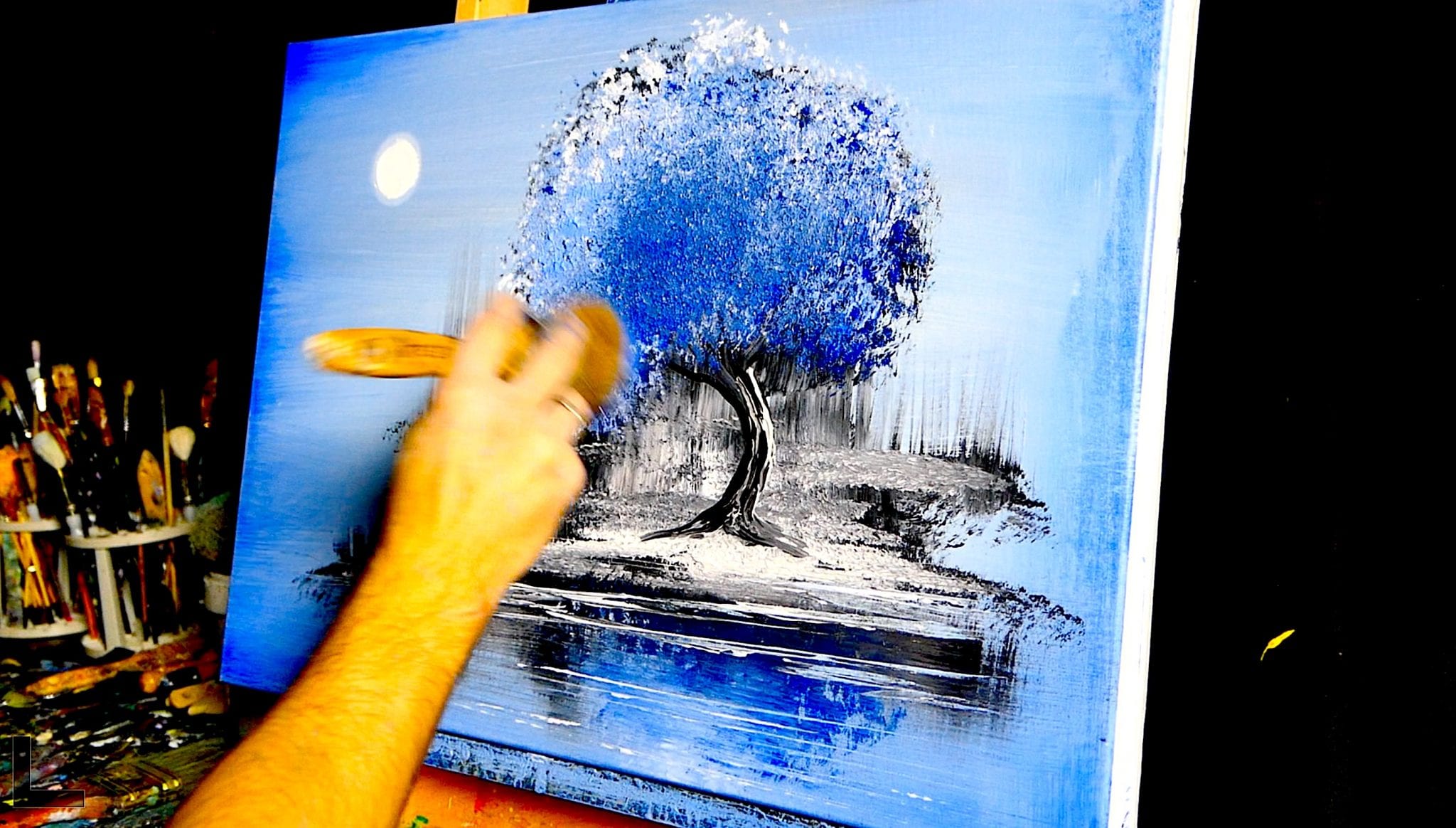 BLUE TREE ACRYLIC PAINTING FOR MEMBERS - UrArtStudio