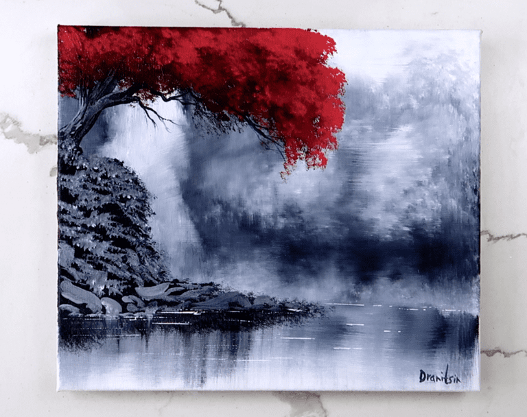 RED TREE BY THE WATERFALL - UrArtStudio