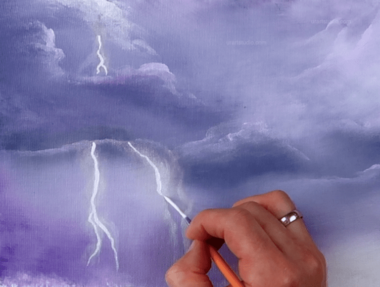 Distant lightning - acrylic step by step painting tutorial - UrArtStudio