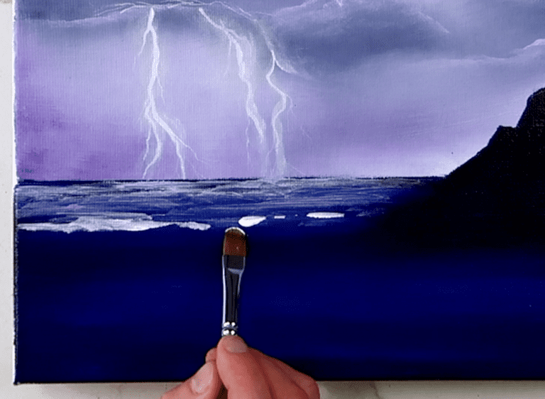 Distant lightning - acrylic step by step painting tutorial - UrArtStudio