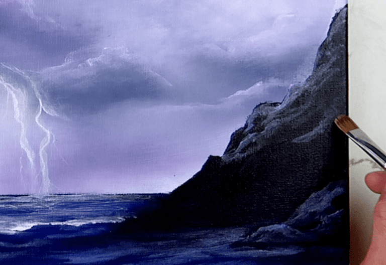 Distant lightning - acrylic step by step painting tutorial - UrArtStudio