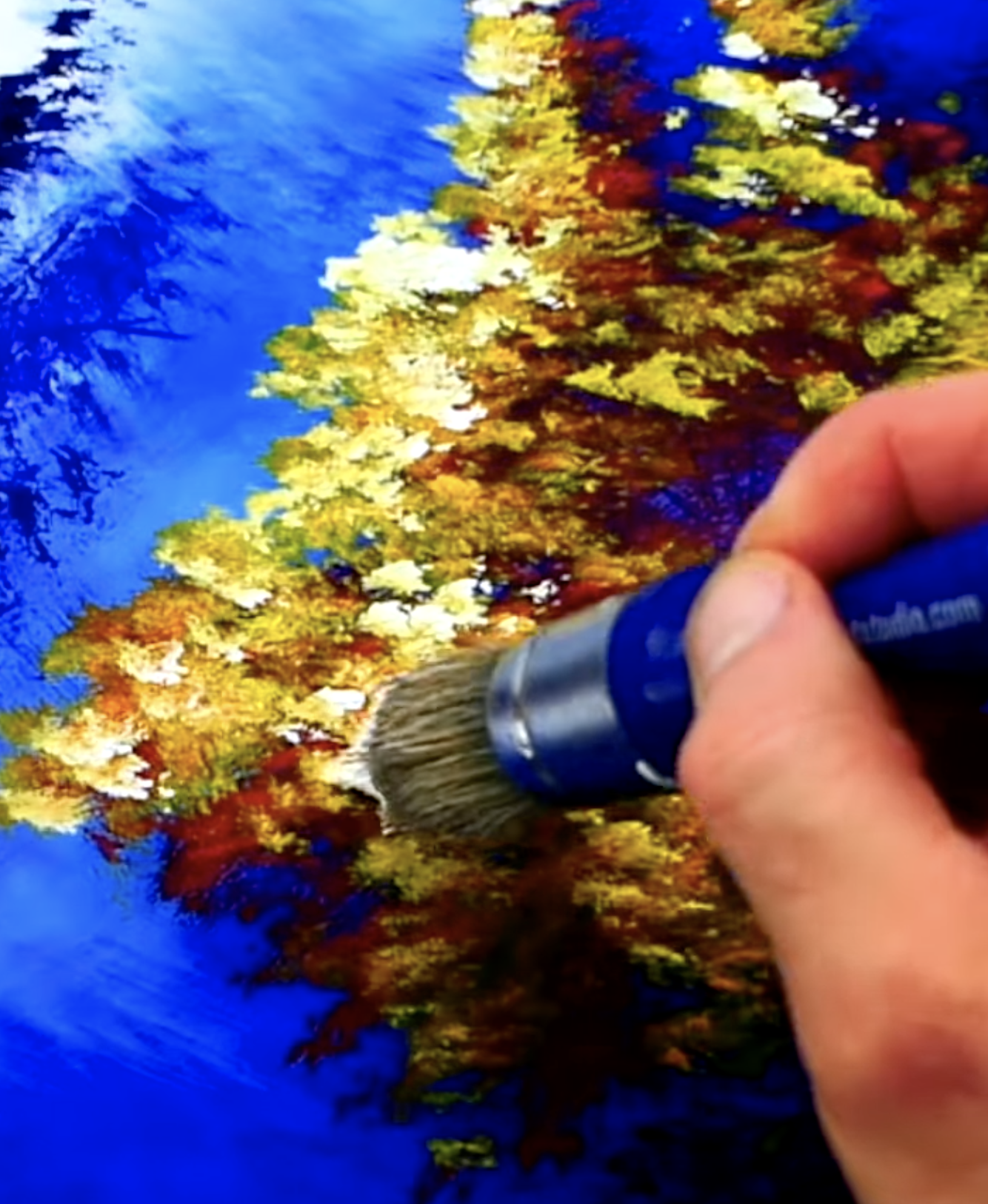 Painting Yellow Tree in Blue Landscape #acrylicpainting # ...